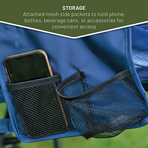 TIMBER RIDGE Outdoor Director's Mesh Side Pocket Hard Arm Folding Rocking Camping Chair, Supports 300 LBS, Blue