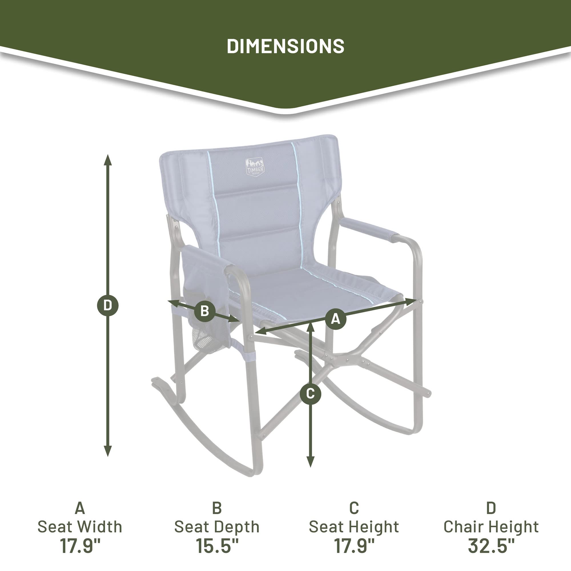 TIMBER RIDGE Outdoor Director's Mesh Side Pocket Hard Arm Folding Rocking Camping Chair, Supports 300 LBS, Blue