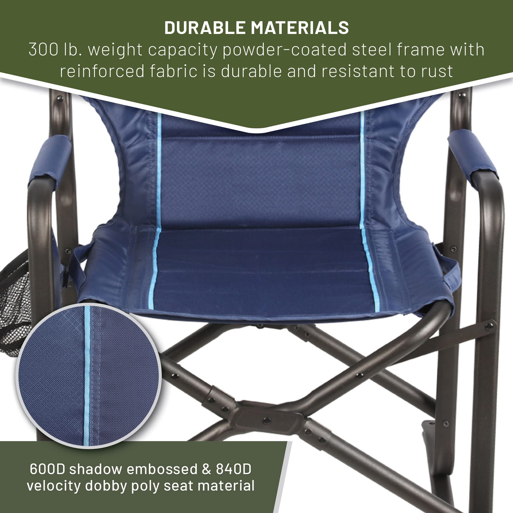 TIMBER RIDGE Outdoor Director's Mesh Side Pocket Hard Arm Folding Rocking Camping Chair, Supports 300 LBS, Blue