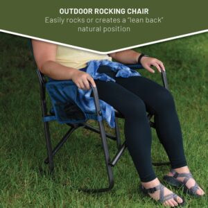 TIMBER RIDGE Outdoor Director's Mesh Side Pocket Hard Arm Folding Rocking Camping Chair, Supports 300 LBS, Blue