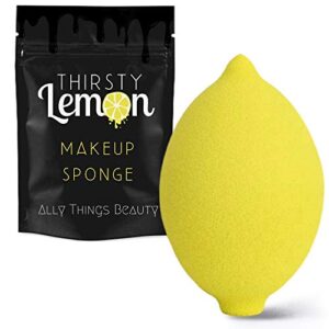 thirsty lemon makeup sponge by ally things beauty | yellow lemon shaped makeup blender for liquid foundation, cream or powder blending - cosmetic applicator - cute & latex-free daily beauty sponge