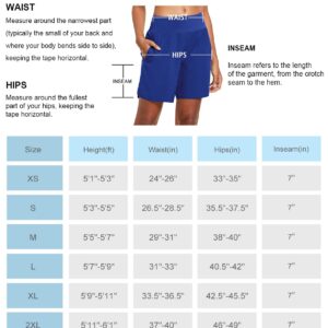 BALEAF Womens' 7 Inches Long Running Shorts Back Zipper Pocketed Athletic Gym Shorts with Liner Royal Blue Size L