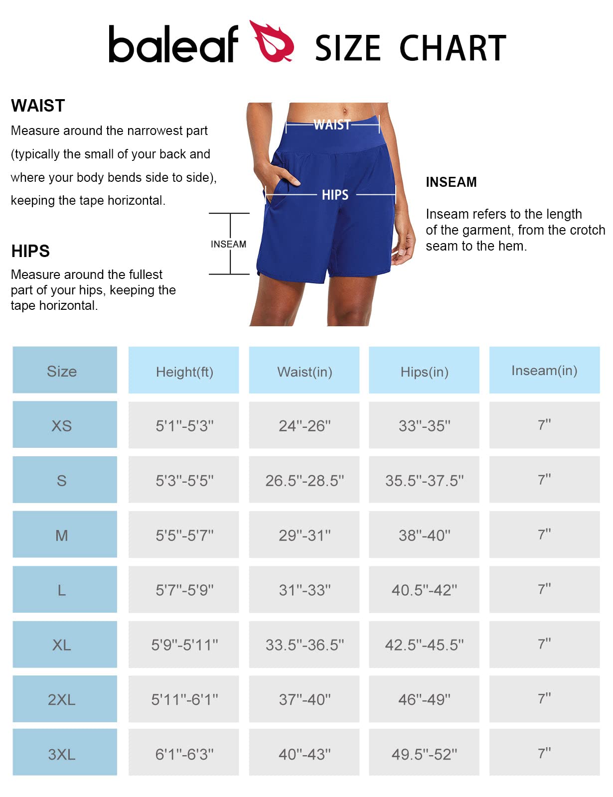 BALEAF Womens' 7 Inches Long Running Shorts Back Zipper Pocketed Athletic Gym Shorts with Liner Royal Blue Size L