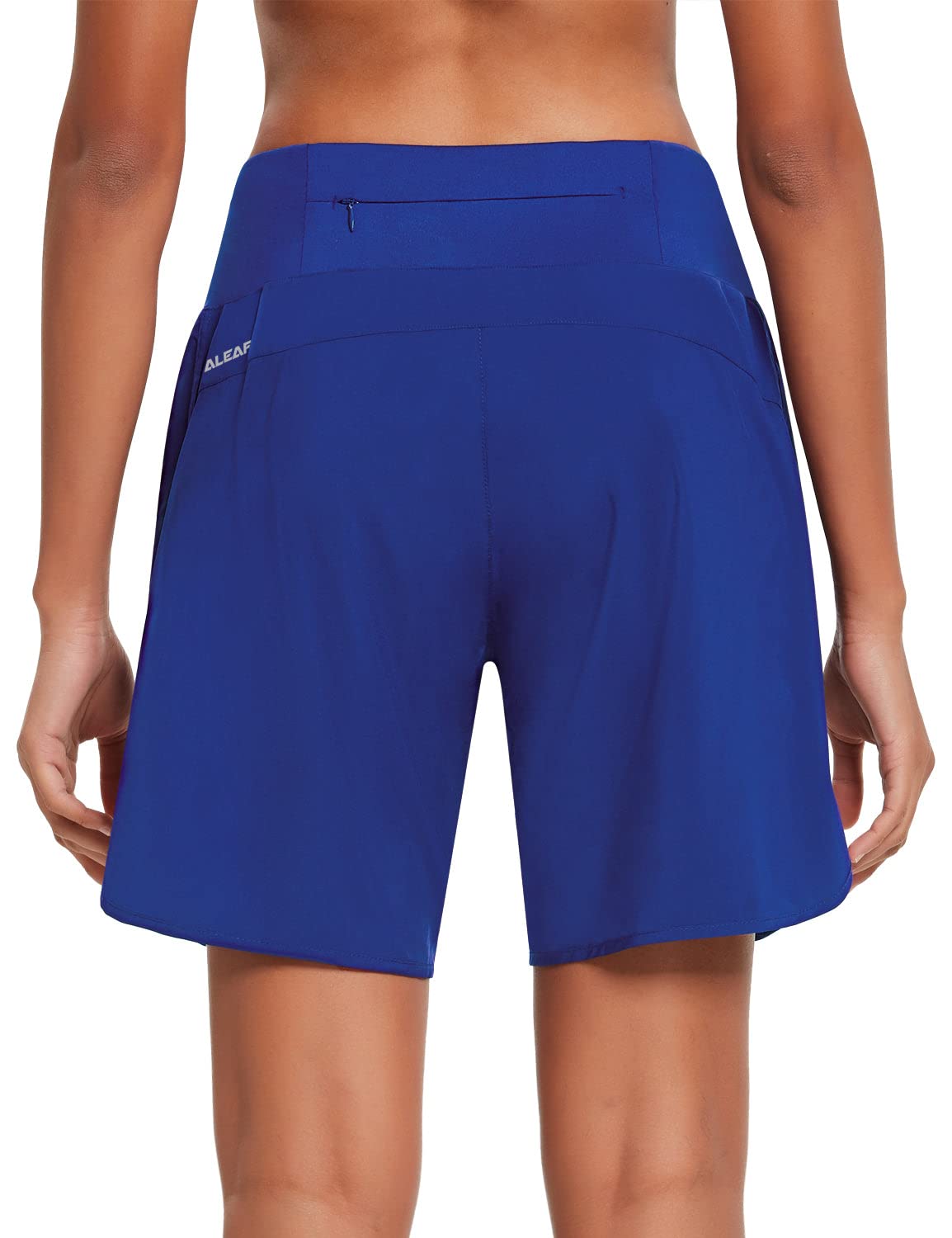 BALEAF Womens' 7 Inches Long Running Shorts Back Zipper Pocketed Athletic Gym Shorts with Liner Royal Blue Size L