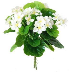 xilyya artificial geranium bush silk flowers with green leaves for home garden decoration (white)