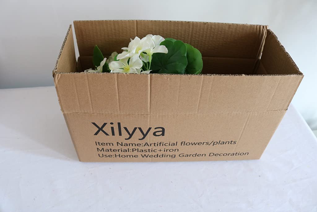 Xilyya Artificial Geranium Bush Silk Flowers with Green Leaves for Home Garden Decoration (White)