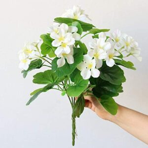 Xilyya Artificial Geranium Bush Silk Flowers with Green Leaves for Home Garden Decoration (White)