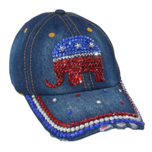 popfizzy bling republican hat for women, rhinestone republican elephant baseball caps, rwb usa distressed denim hat, republican gifts for women