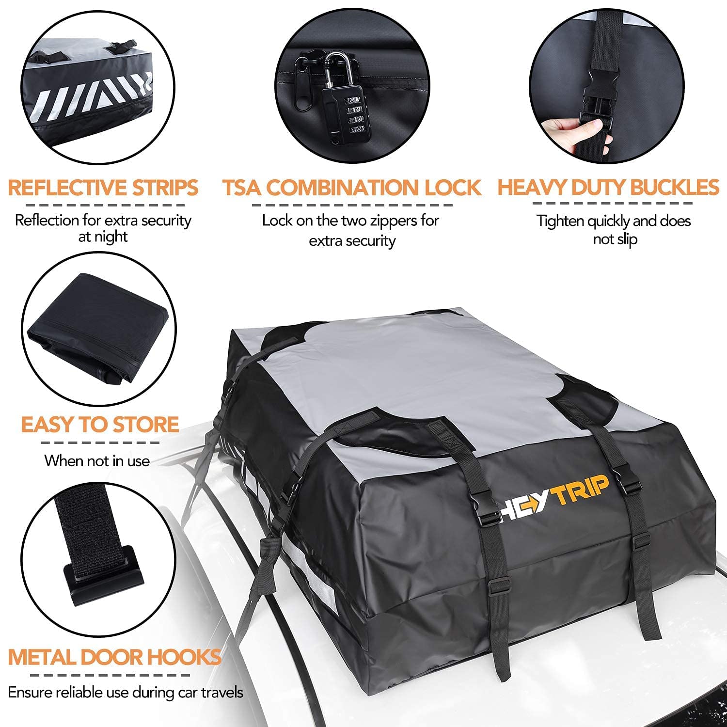 HEYTRIP Waterproof Rooftop Cargo Carrier with Non-Slip Bottom, Reflective Strips for Vehicles with Racks or Without Racks