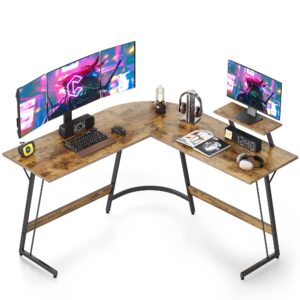 cubiker l shaped desk, computer corner desk, gaming desk with monitor stand, home office study writing workstation, space-saving, rustic brown