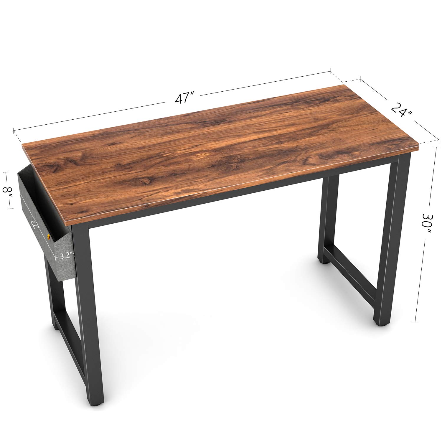 Cubiker Computer Desk 47" Sturdy Office Desk Modern Simple Style Table for Home Office, Notebook Writing Desk with Extra Strong Legs, Dark Rustic