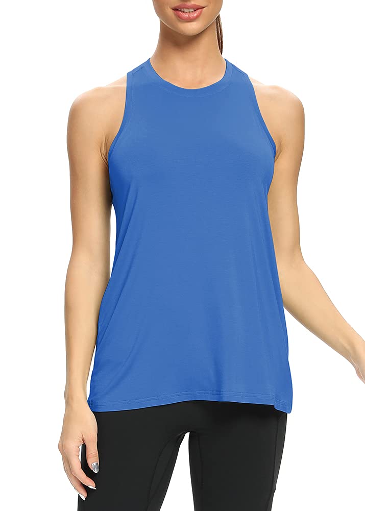 Mippo Workout Tops for Women Loose Fit Tennis Shirt Yoga Tank Top Exercise Clothes Sports Tanks Active Wear Womens Activewear Tank Tops Long Flowy Tank for Women Blue M