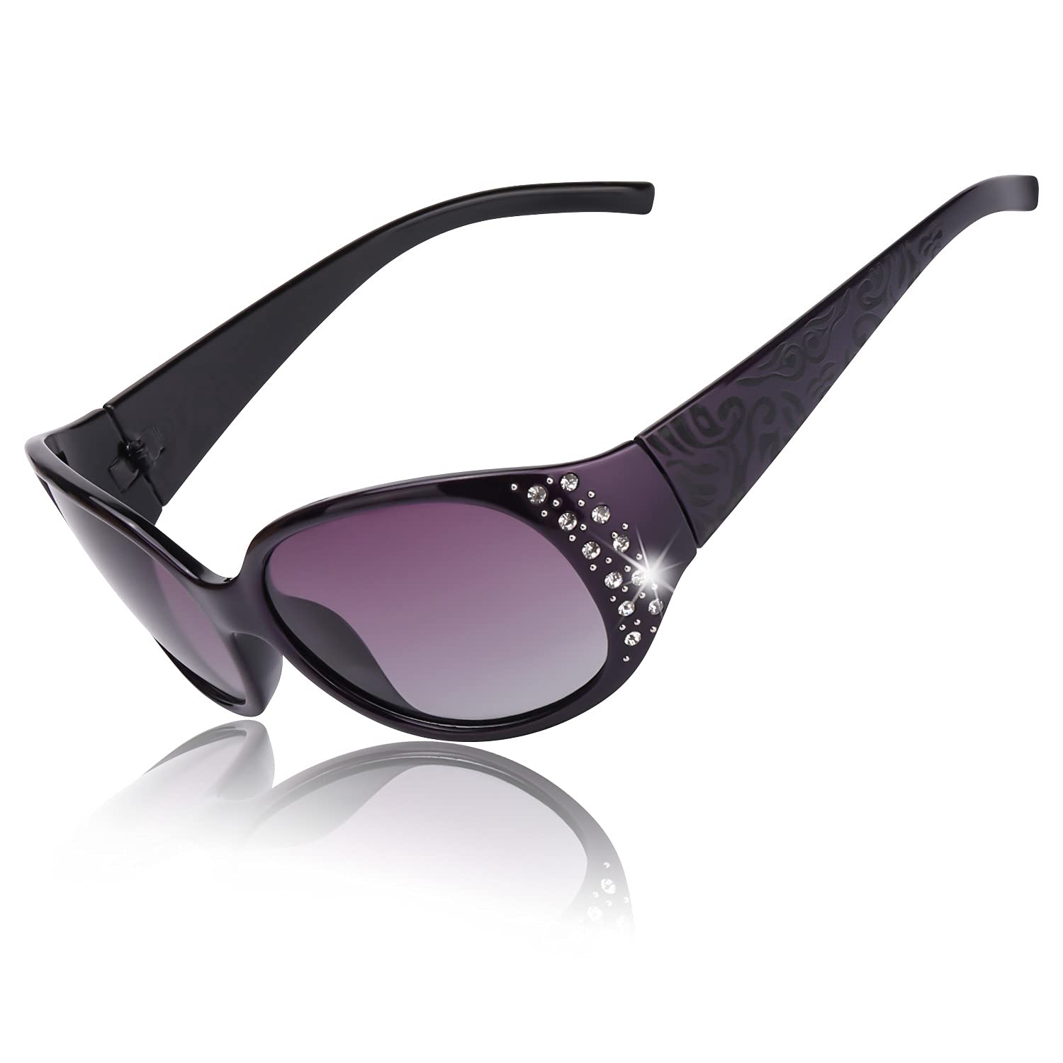 LVIOE Polarized Sunglasses for Women, Rhinestone Wrap Around Sunglasses with UV Protection Lens LS008