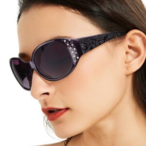 LVIOE Polarized Sunglasses for Women, Rhinestone Wrap Around Sunglasses with UV Protection Lens LS008