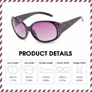 LVIOE Polarized Sunglasses for Women, Rhinestone Wrap Around Sunglasses with UV Protection Lens LS008