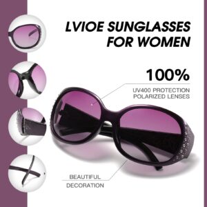 LVIOE Polarized Sunglasses for Women, Rhinestone Wrap Around Sunglasses with UV Protection Lens LS008