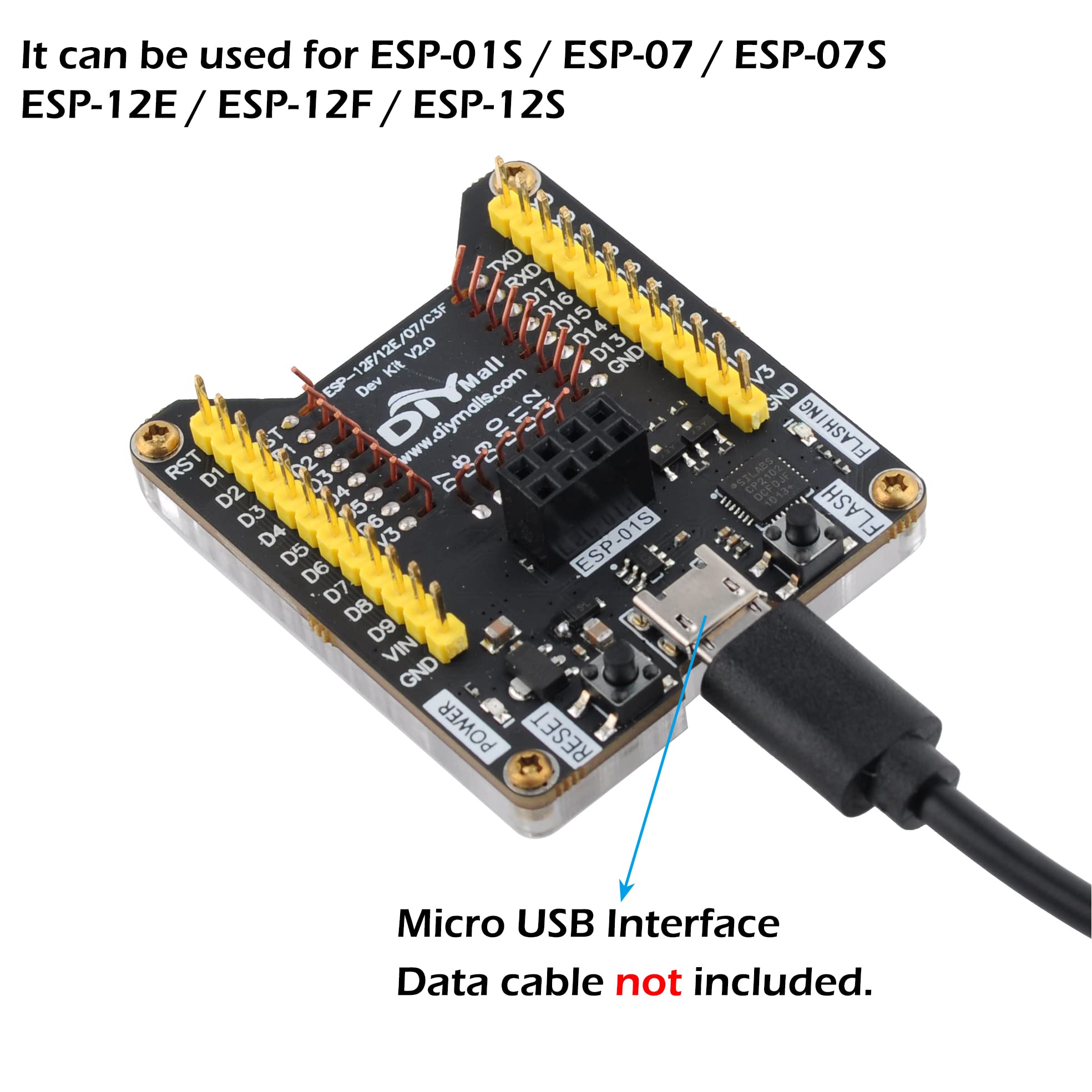 Wishiot ESP8266 Burning Fixture Development Board Micro USB Port Onboard CP2102 Chip Support ESP-01S ESP-07 ESP-07S ESP-12E ESP-12F ESP-12S ESP-C2 Easy Programer