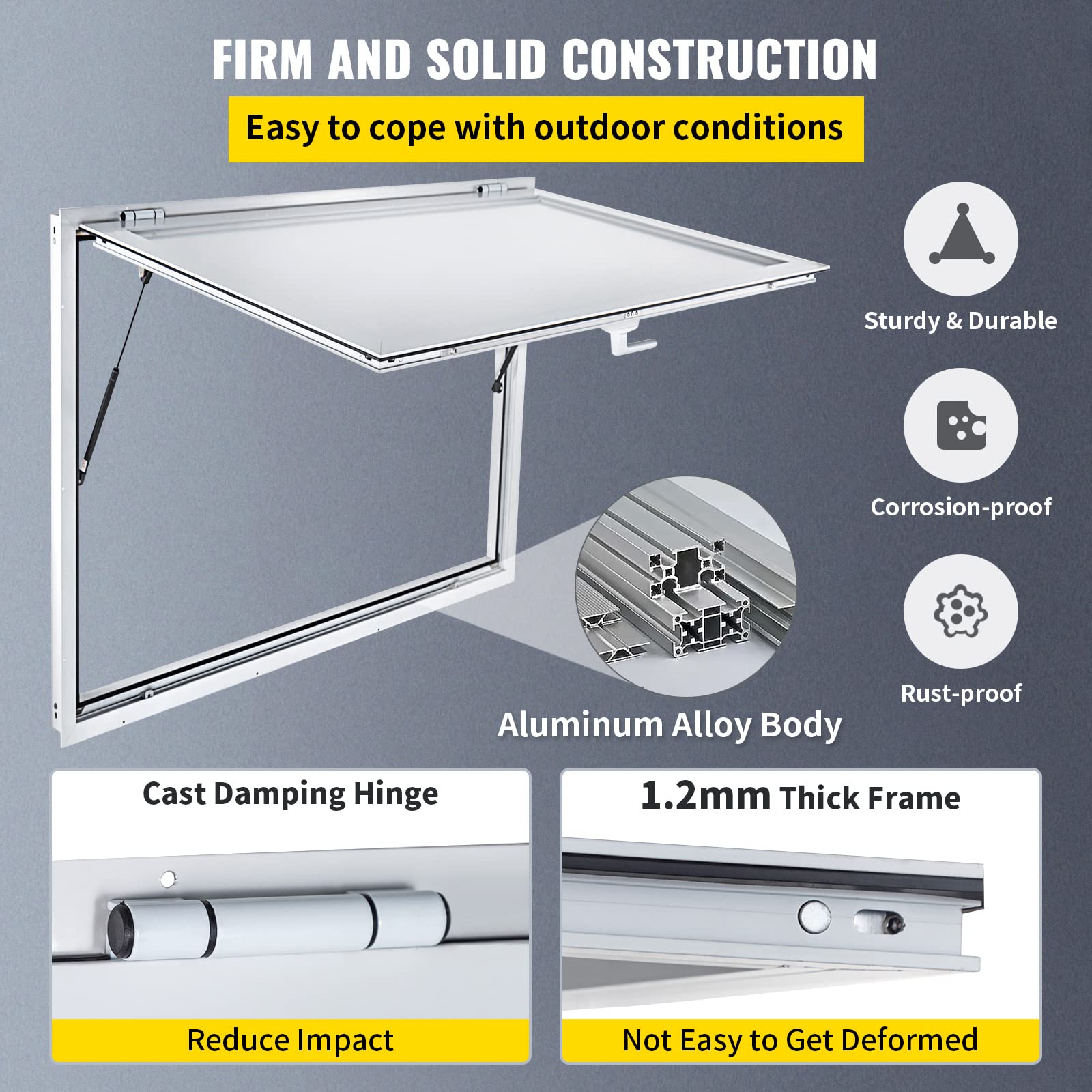 VEVOR Concession Window for Food Trucks 36 x 36 Inch, Concession Stand Serving Window Door with Double-Point Fork Lock, Concession Awning Door Up to 85 Degrees, Glass Not Included