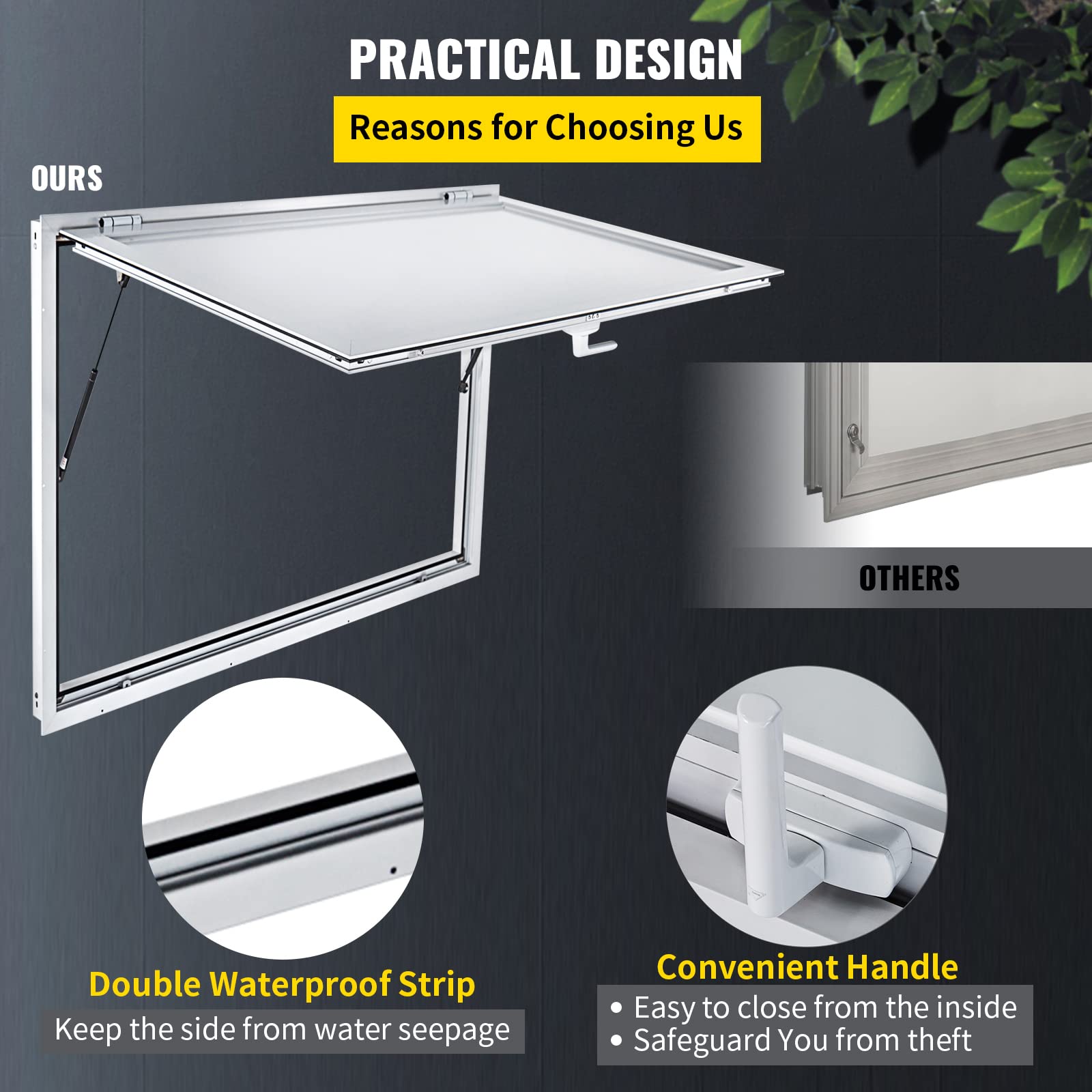 VEVOR Concession Window for Food Trucks 36 x 36 Inch, Concession Stand Serving Window Door with Double-Point Fork Lock, Concession Awning Door Up to 85 Degrees, Glass Not Included