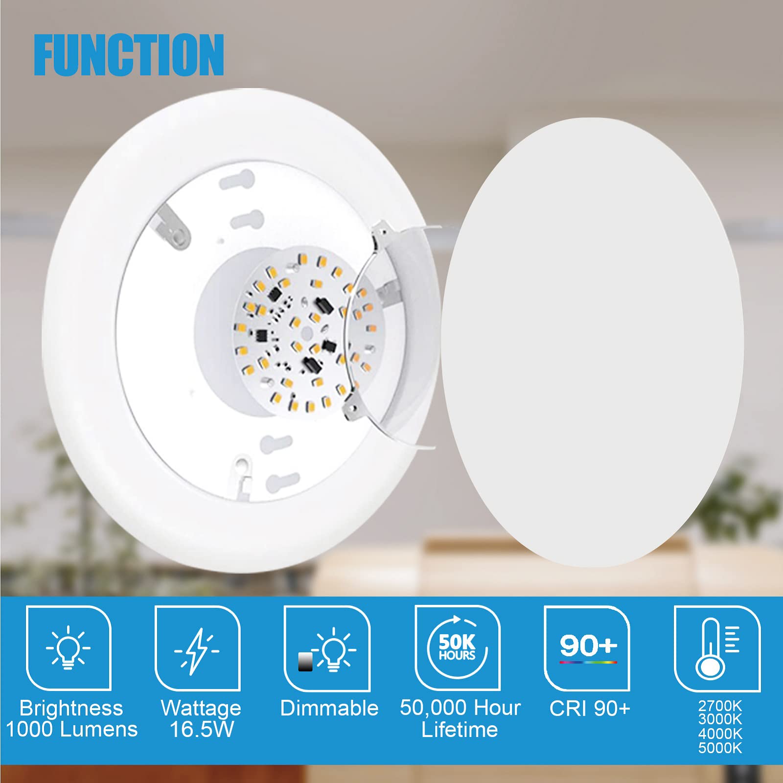 ECOELER 10Pack 6" Dimmable LED Disk Light, 16.5W 5000K Daylight 1000Lm, Dimmable Recessed Surface Mount Lighting Fixture Installs into J-Box or Recessed Can, Energy Star & ETL-Listed