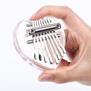 TREELF Acrylic Thumb Piano Crystal Transparent Kalimba Instrument 8 Keys Mini Thumb Piano (Heart-shaped)