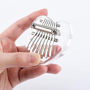 TREELF Acrylic Thumb Piano Crystal Transparent Kalimba Instrument 8 Keys Mini Thumb Piano (Heart-shaped)