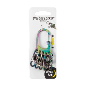 nite ize bigfoot locker keyrack - stainless steel key holder for car, house & other keys - key carabiner with s-biners - holds 15 keys at once - hiking gear & essentials - stainless