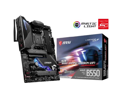 MSI MPG B550 Gaming Carbon WiFi Gaming Motherboard (AMD AM4, DDR4, PCIe 4.0, SATA 6Gb/s, Dual M.2, USB 3.2 Gen 2, HDMI/DP, Wi-Fi 6 AX, ATX, AMD Ryzen 5000 Series Processors)