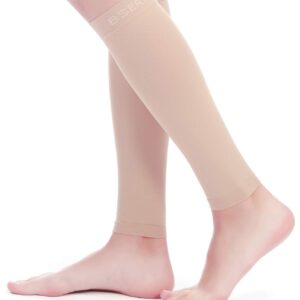 BSERA Calf Compression Sleeve Women, 2 Pairs 15-20mmHg Calf Support Footless Compression Socks Stockings for Shin Splints, Varicose Veins, Recovery (Nude/Skin, Large)