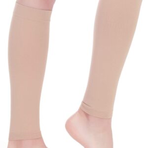 BSERA Calf Compression Sleeve Women, 2 Pairs 15-20mmHg Calf Support Footless Compression Socks Stockings for Shin Splints, Varicose Veins, Recovery (Nude/Skin, Large)