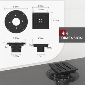 WEBANG 4 Inch Square Shower Floor Drain with Flange,Quadrato Pattern Grate Removable,Food-Grade SUS 304 Stainless Steel,Watermark&CUPC Certified,Matte Black