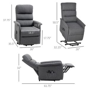 HOMCOM Power Lift Chair with Vibration Massage, Fabric Upholstered Recliner Chair for Elderly with Remote Control, Side Pockets, Grey