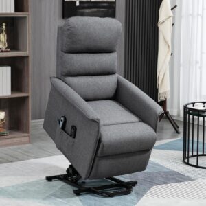 HOMCOM Power Lift Chair with Vibration Massage, Fabric Upholstered Recliner Chair for Elderly with Remote Control, Side Pockets, Grey