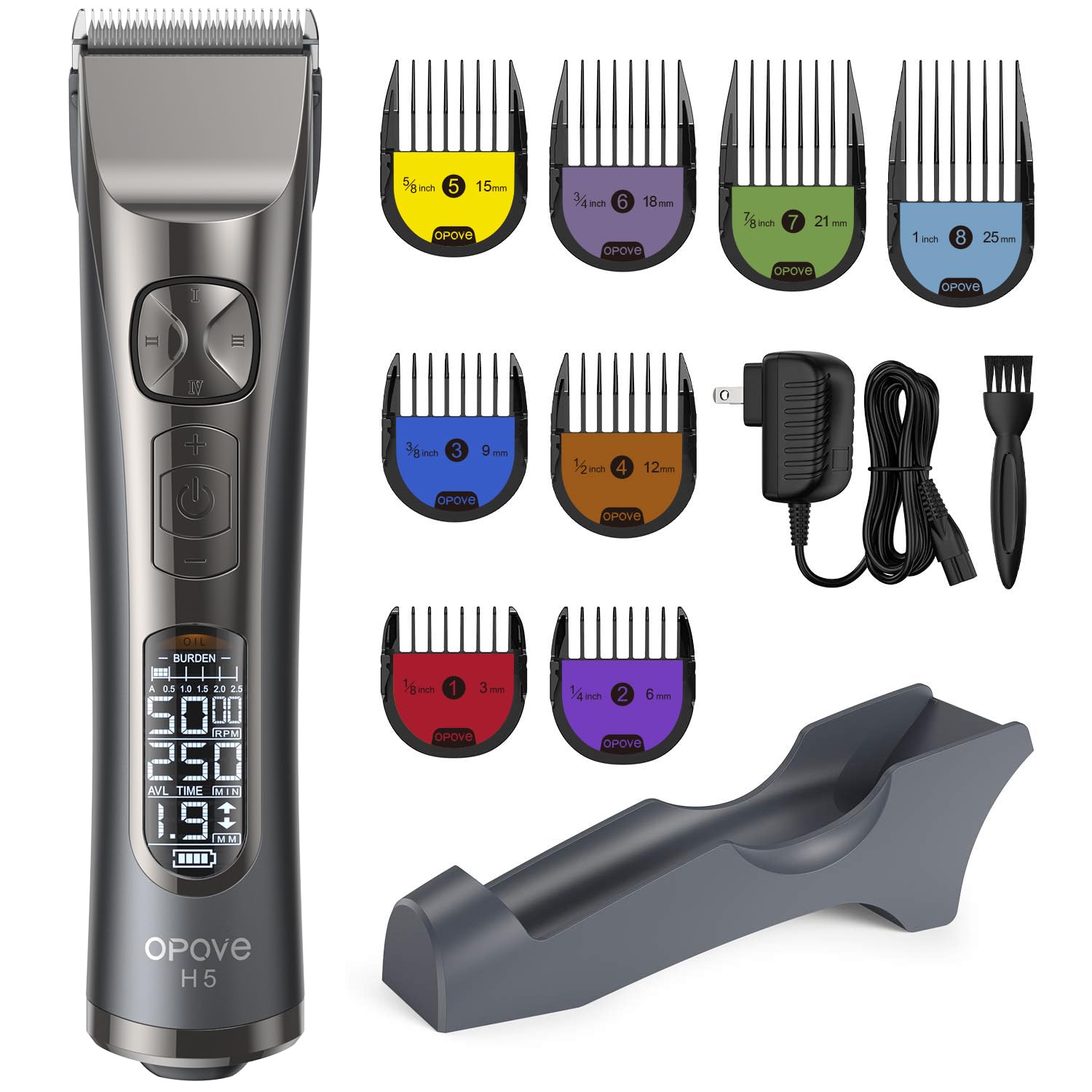 opove H5 Hair Clippers for Men, Professional Cordless Clippers with 250min Runtime & Smart LCD, Quiet Hair Trimmer, Perfect for Kids, Bearded Men, Women & Barbers (Black Gift Boxed)