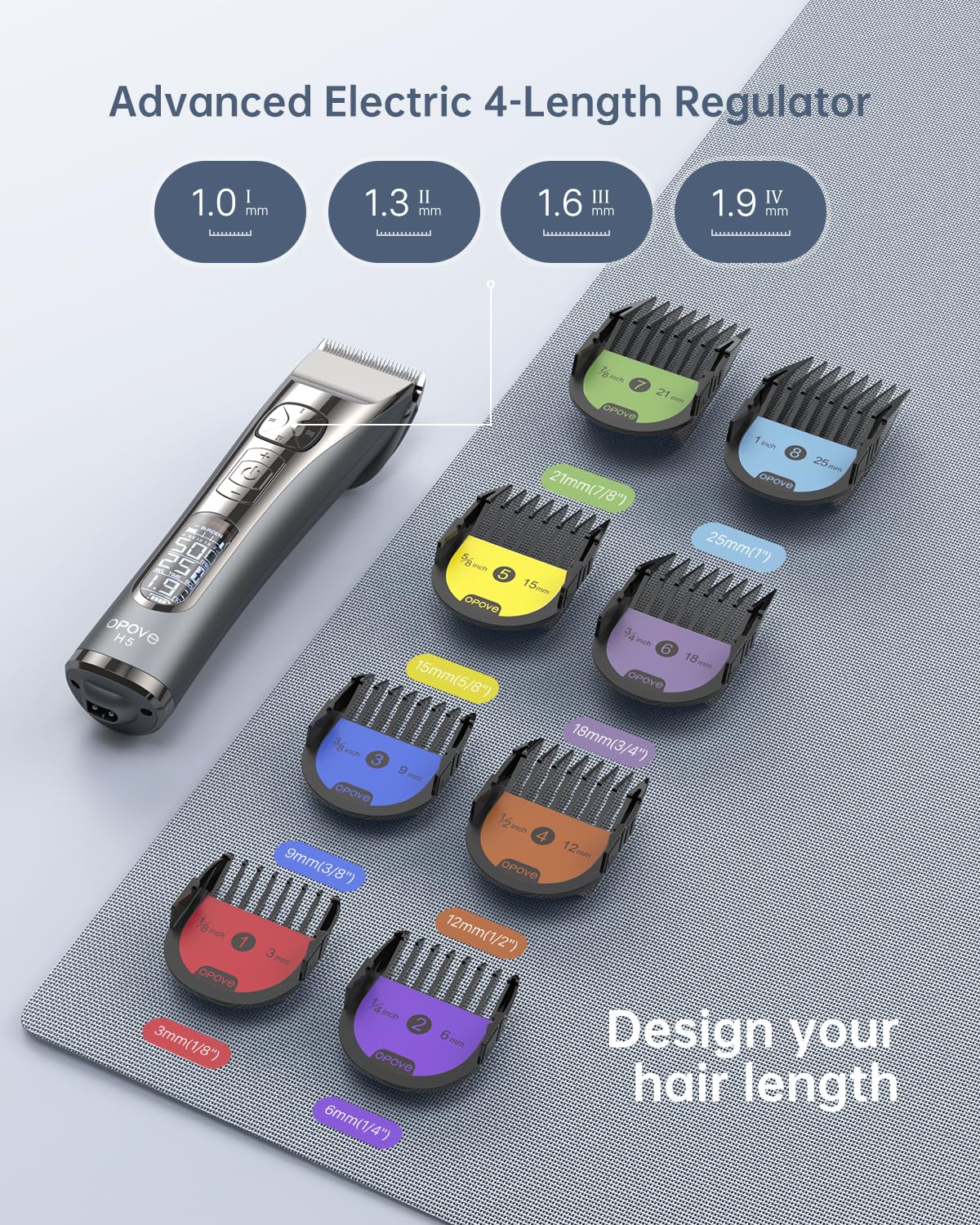 opove H5 Hair Clippers for Men, Professional Cordless Clippers with 250min Runtime & Smart LCD, Quiet Hair Trimmer, Perfect for Kids, Bearded Men, Women & Barbers (Black Gift Boxed)