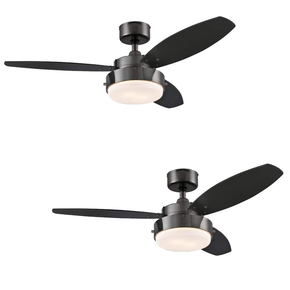 Ciata Bedroom Ceiling Fan With Light, 42 Inch Alloy Indoor Ceiling Fan in Gun Metal Finish with LED Light Fixture in Opal Frosted Glass with Reversible Black/Graphite Blades – 2 Pack