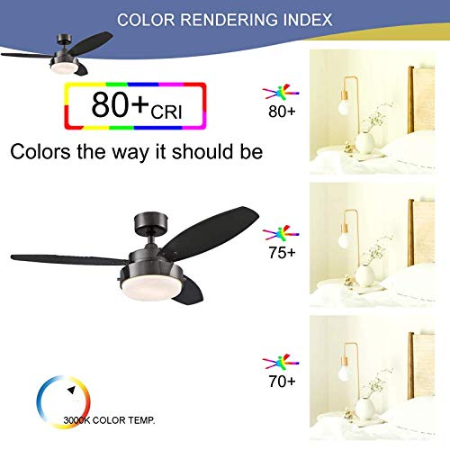 Ciata Bedroom Ceiling Fan With Light, 42 Inch Alloy Indoor Ceiling Fan in Gun Metal Finish with LED Light Fixture in Opal Frosted Glass with Reversible Black/Graphite Blades – 2 Pack