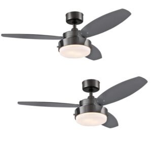 Ciata Bedroom Ceiling Fan With Light, 42 Inch Alloy Indoor Ceiling Fan in Gun Metal Finish with LED Light Fixture in Opal Frosted Glass with Reversible Black/Graphite Blades – 2 Pack