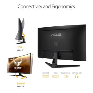 ASUS TUF Gaming VG328H1B 32” Curved Monitor, 1080P Full HD, 165Hz (Supports 144Hz), Extreme Low Motion Blur, Adaptive-sync, FreeSync Premium, 1ms, Eye Care, HDMI D-Sub (Renewed)