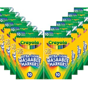 Crayola Ultra Clean Washable Markers - 12 Pack (10ct), Bulk Washable Markers for Classrooms, Fine Line Markers for Kids, Nontoxic