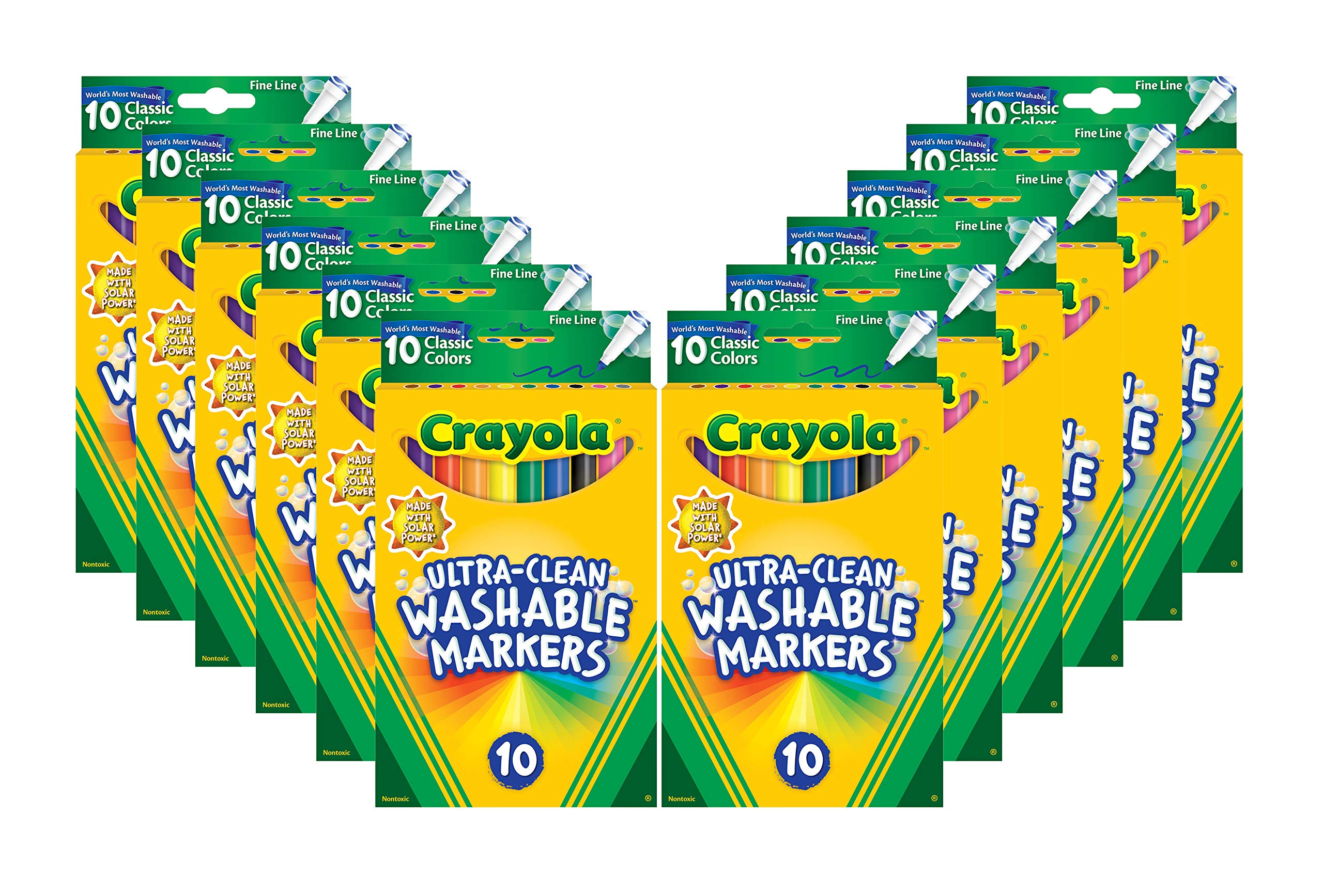 Crayola Ultra Clean Washable Markers - 12 Pack (10ct), Bulk Washable Markers for Classrooms, Fine Line Markers for Kids, Nontoxic