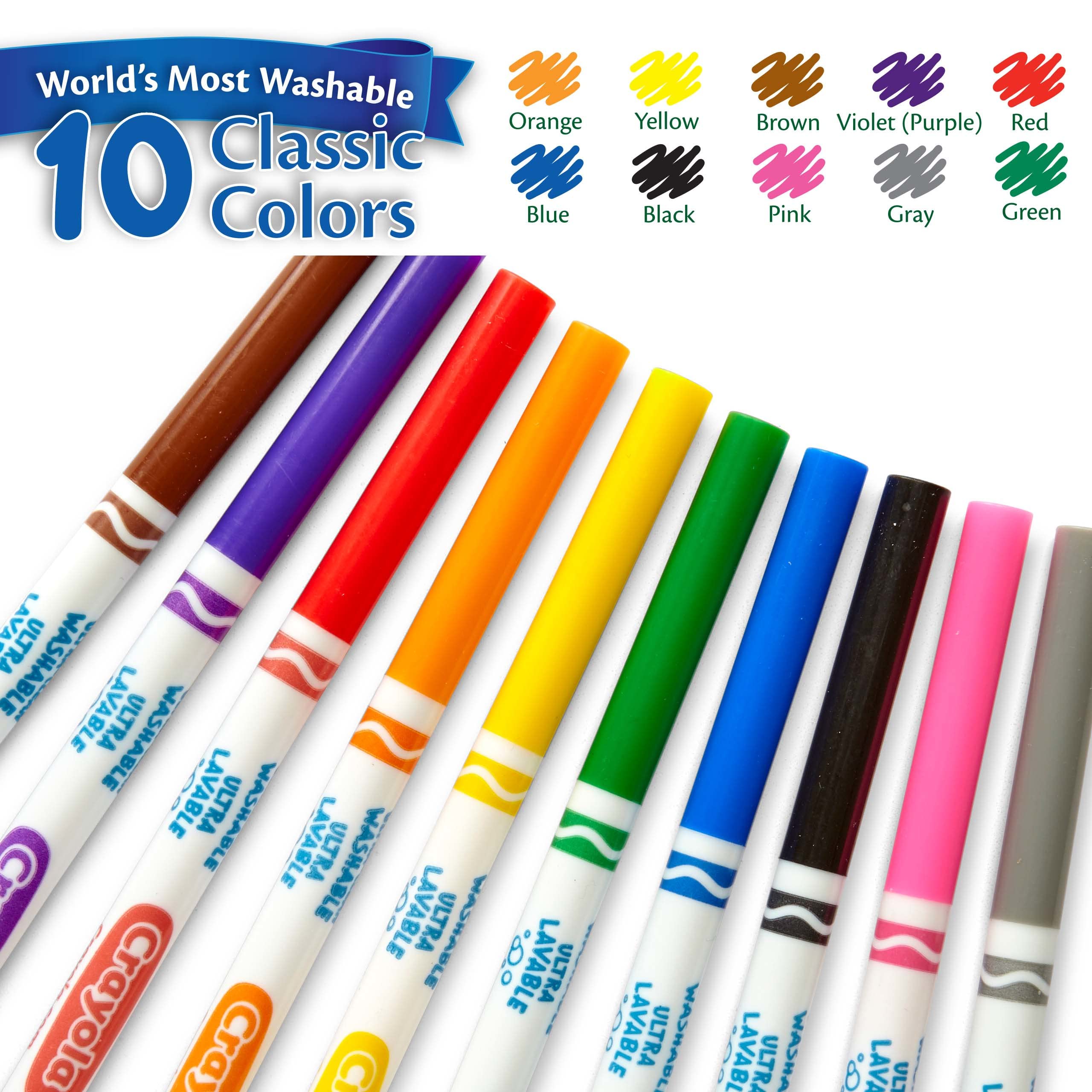 Crayola Ultra Clean Washable Markers - 12 Pack (10ct), Bulk Washable Markers for Classrooms, Fine Line Markers for Kids, Nontoxic