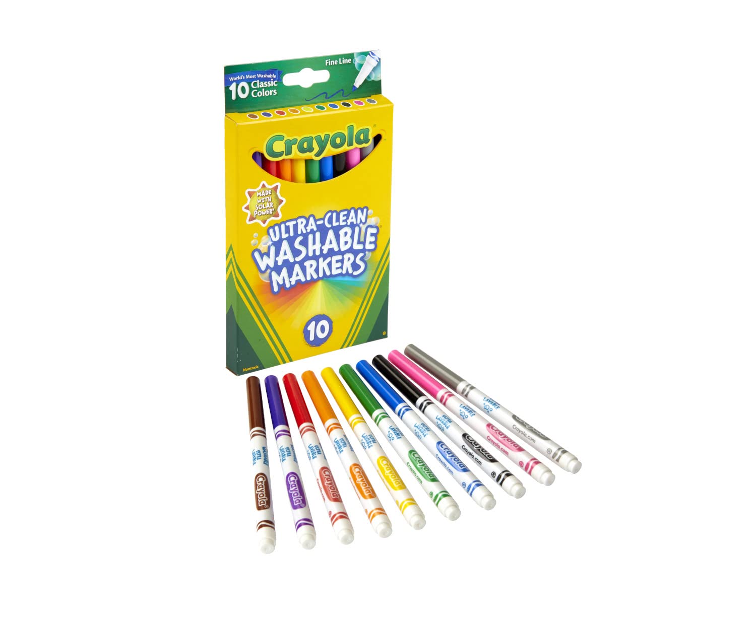 Crayola Ultra Clean Washable Markers - 12 Pack (10ct), Bulk Washable Markers for Classrooms, Fine Line Markers for Kids, Nontoxic