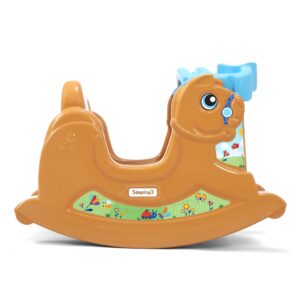 Simplay3 Rock Away Pony for Toddlers - Secure Sit-in Rocking Horse with Sturdy Tray and Cupholder, Orange - Made in USA