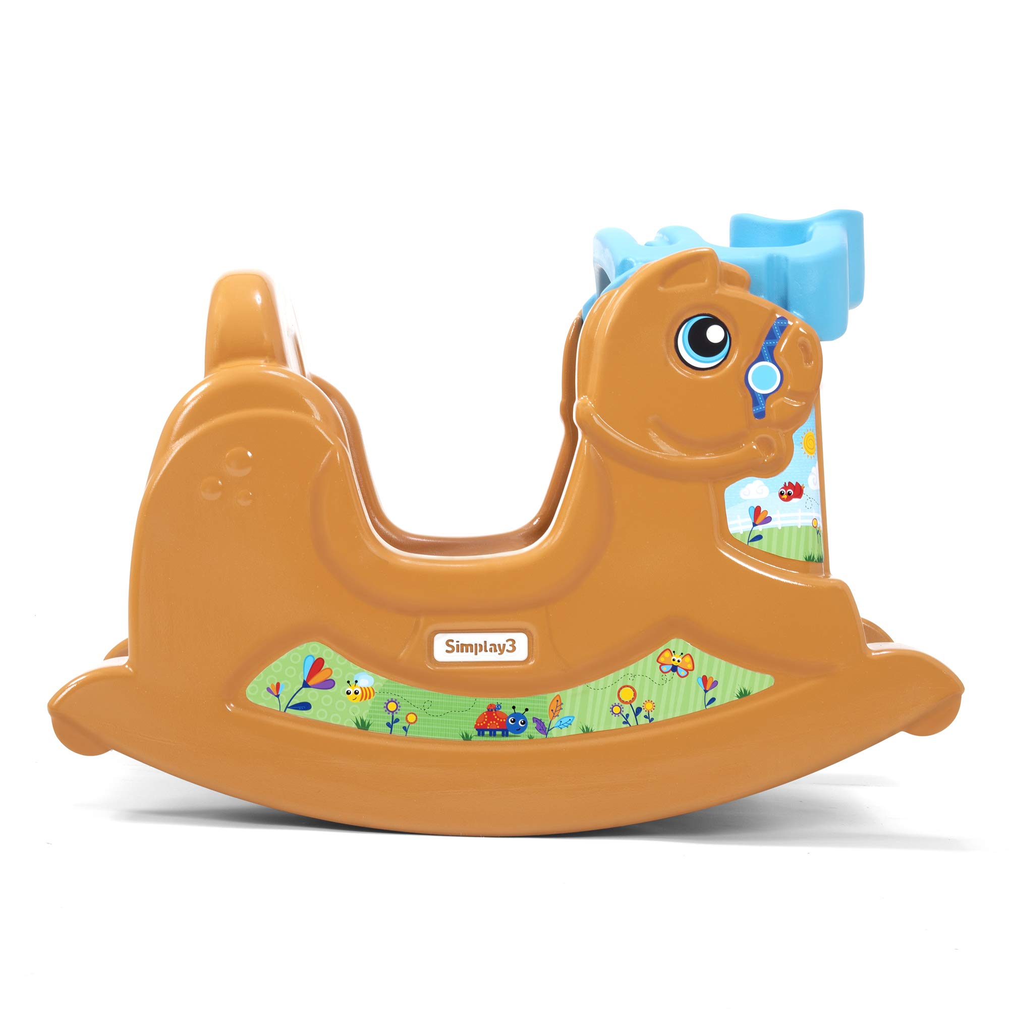 Simplay3 Rock Away Pony for Toddlers - Secure Sit-in Rocking Horse with Sturdy Tray and Cupholder, Orange - Made in USA