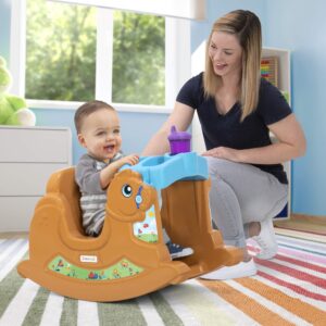 Simplay3 Rock Away Pony for Toddlers - Secure Sit-in Rocking Horse with Sturdy Tray and Cupholder, Orange - Made in USA