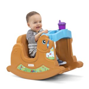 Simplay3 Rock Away Pony for Toddlers - Secure Sit-in Rocking Horse with Sturdy Tray and Cupholder, Orange - Made in USA