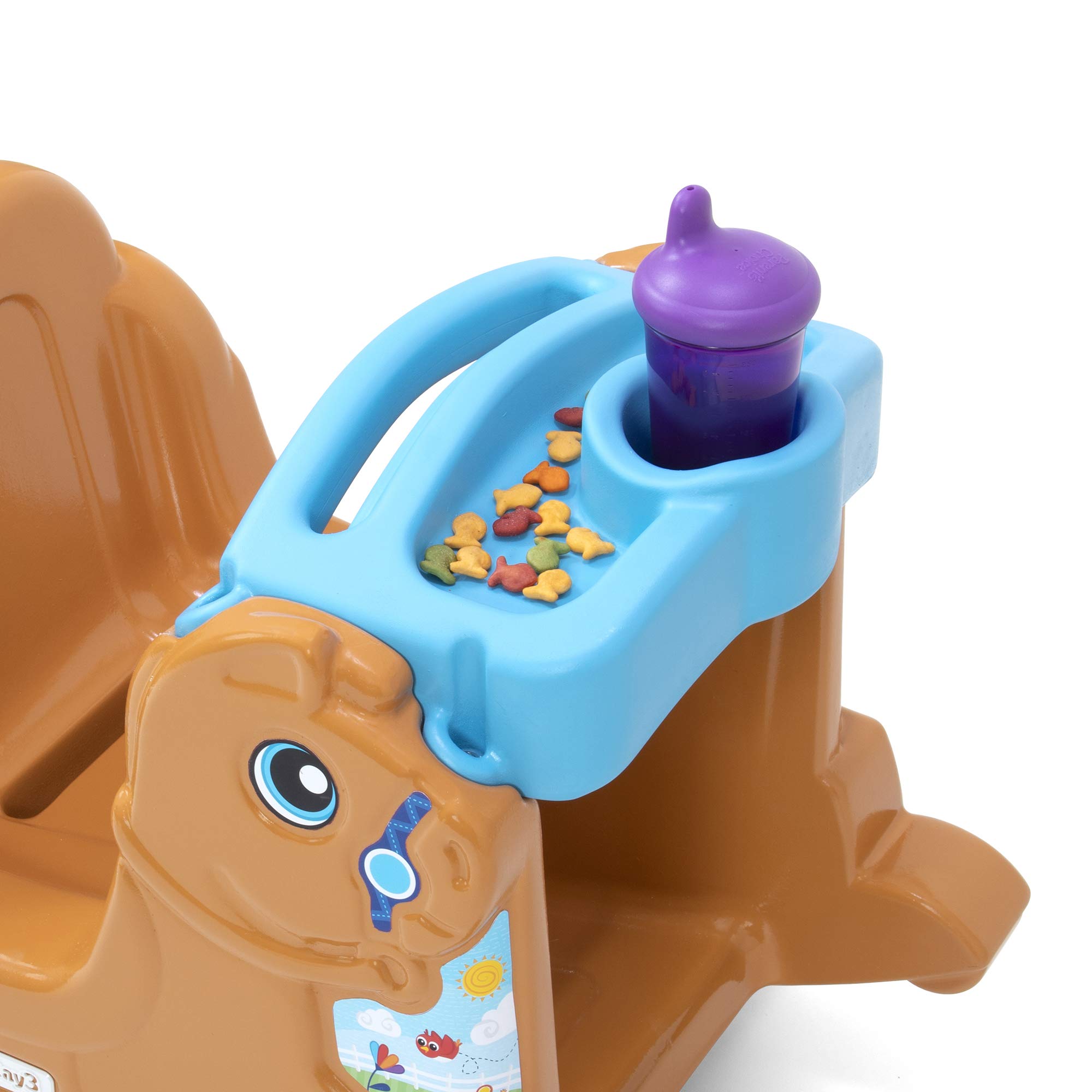 Simplay3 Rock Away Pony for Toddlers - Secure Sit-in Rocking Horse with Sturdy Tray and Cupholder, Orange - Made in USA