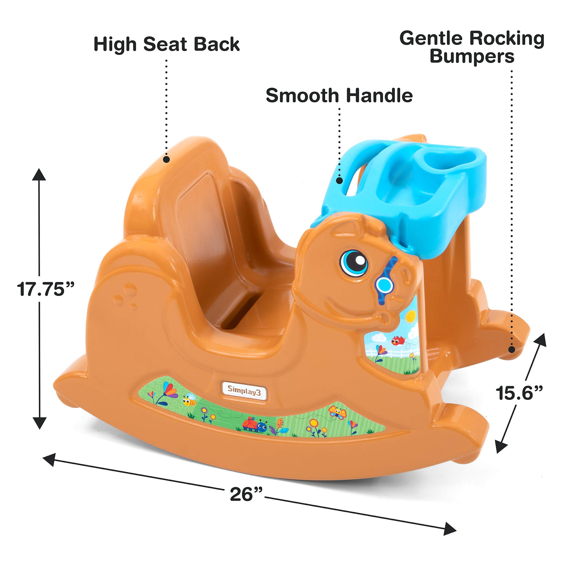 Simplay3 Rock Away Pony for Toddlers - Secure Sit-in Rocking Horse with Sturdy Tray and Cupholder, Orange - Made in USA