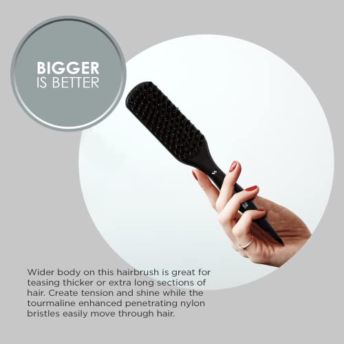 Spornette Big Wonder Teasing Brush, Boar & Tourmaline Nylon Bristles - Tapered Handle for Back Brushing & Combing, Creating Volume, Teasing, & Slicking Hair for Updos (Black)